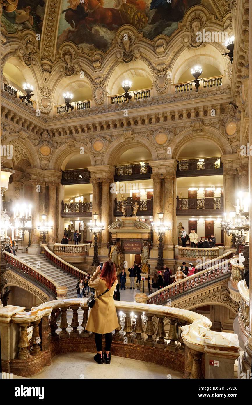 France, Paris, the Garnier Opera house, the Grand Staircase Stock Photo ...