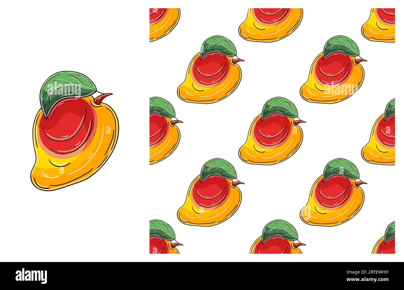 Seamless pattern for kitchen, restaurant or shop. Mango. Set in hand ...