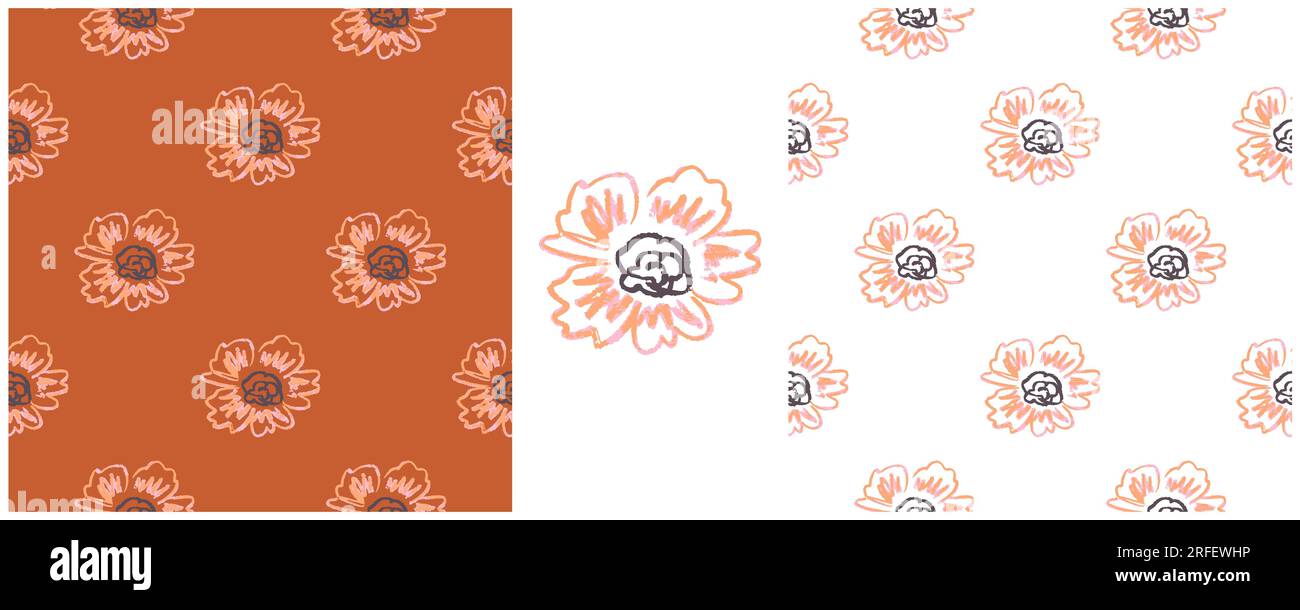 Girly seamless pattern. Flower mood, flowers. Set drawings with wax ...
