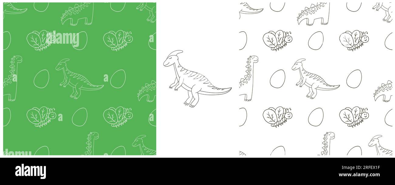 Coloring Set dinosaurs seamless pattern. Dinosaurs of the Jurassic ...