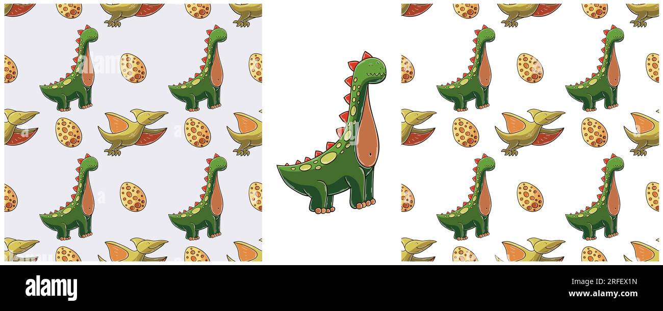Dinosaurs of the Jurassic period. Hand drawn Set dinosaurs seamless ...