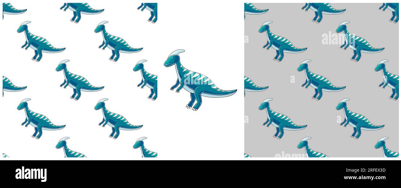 Hand drawn Set dinosaurs seamless pattern. Dinosaurs background in blue ...