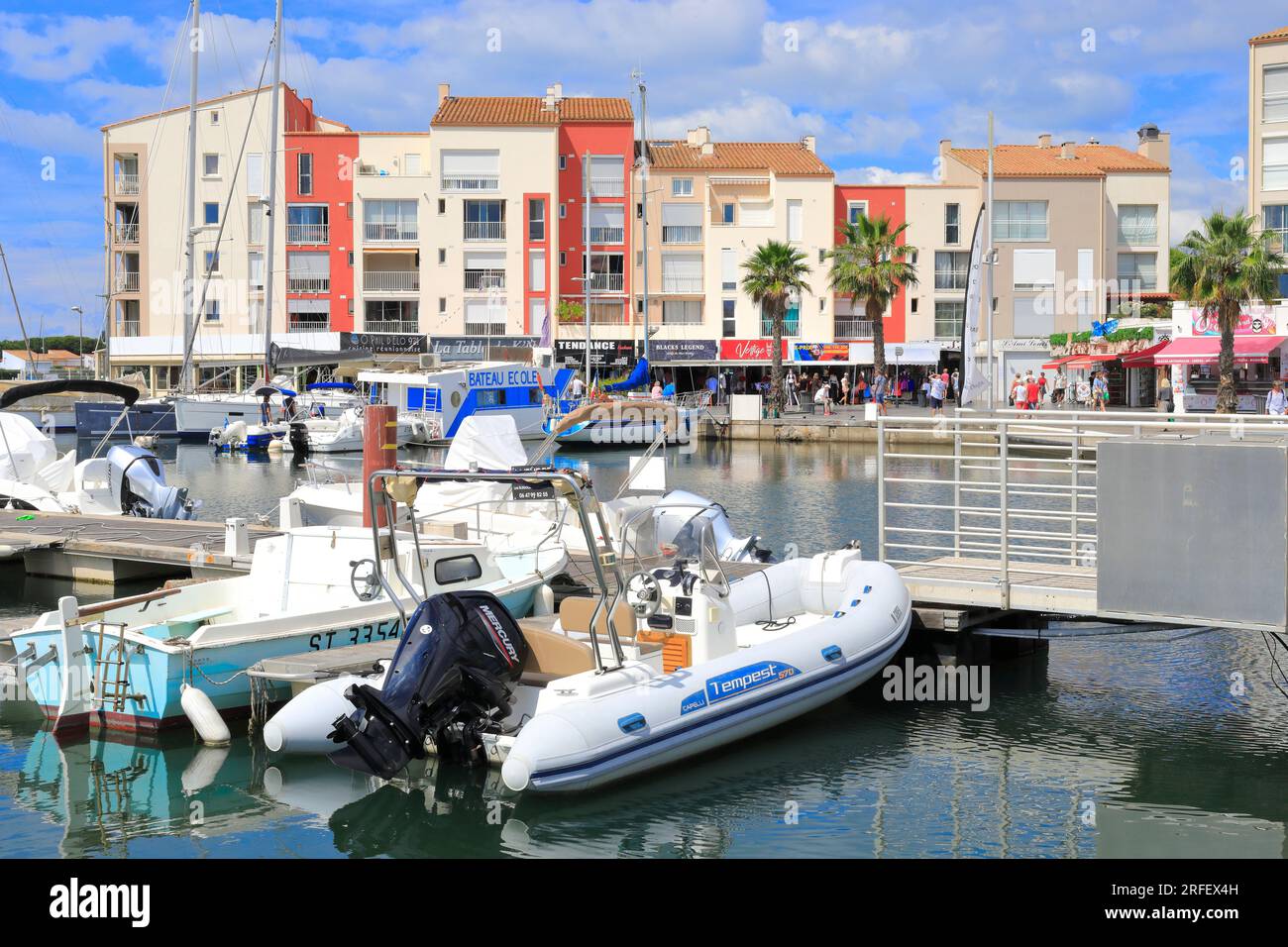 France, Herault, Agde, Cap d'Agde, Center Port, marina and quays Stock ...