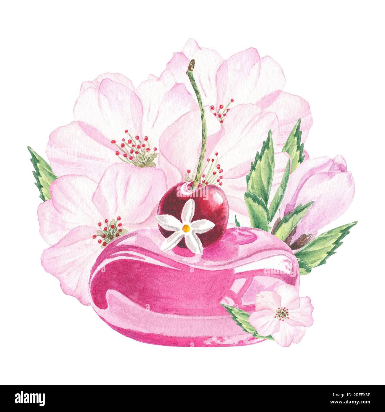 Cherry dessert, baked in icing cherries flowers, cherry cake, cupcake ...