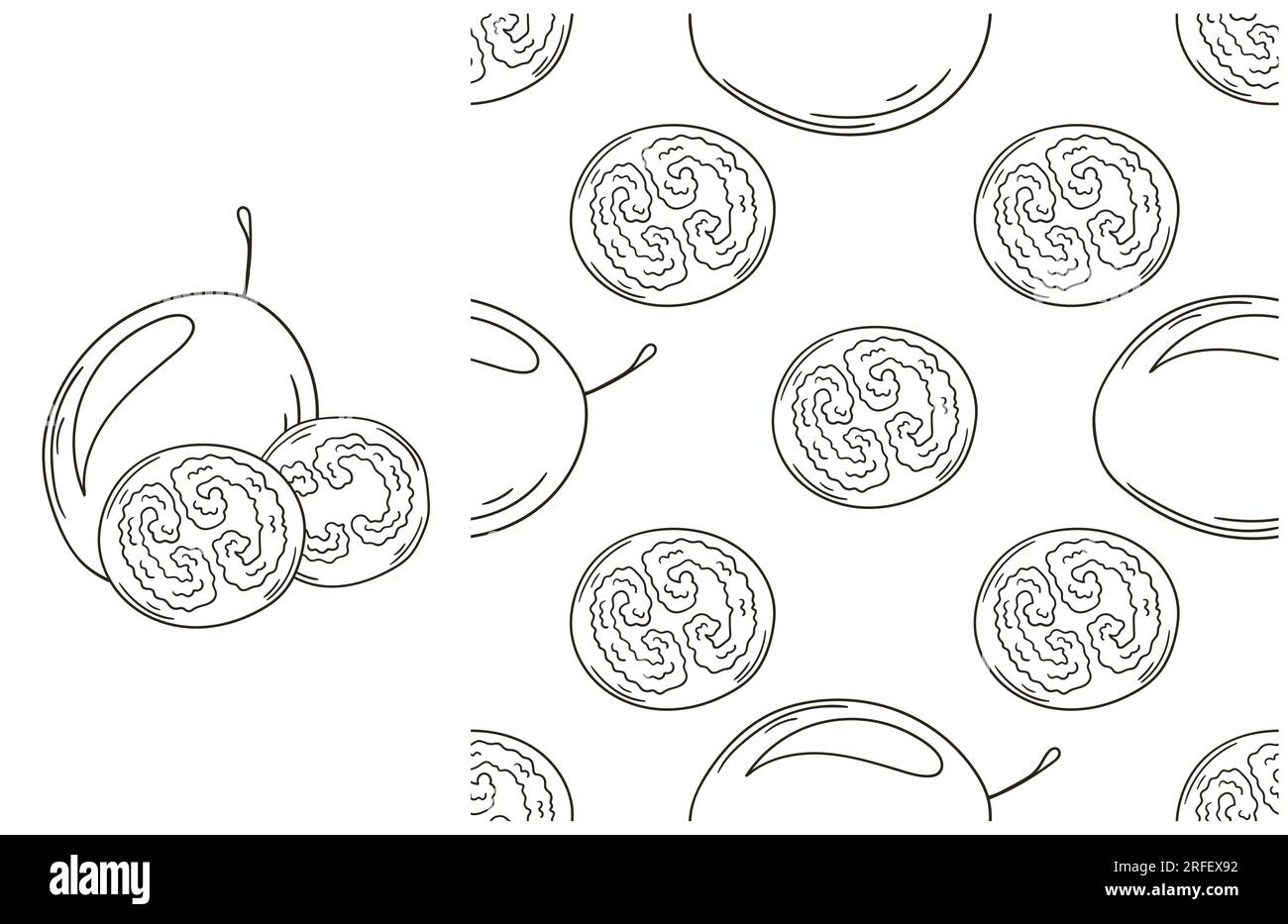 Coloring pattern with tropical fruits. Tamarillo. Set in hand draw ...