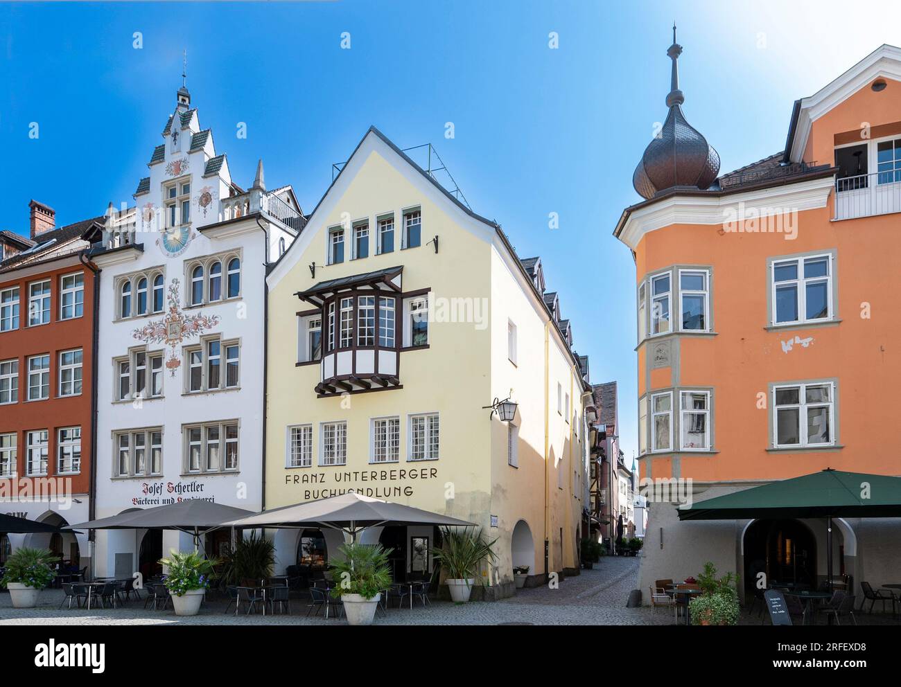Austria, Vorarlberg, Feldkirch, traditional painted facades on the ...