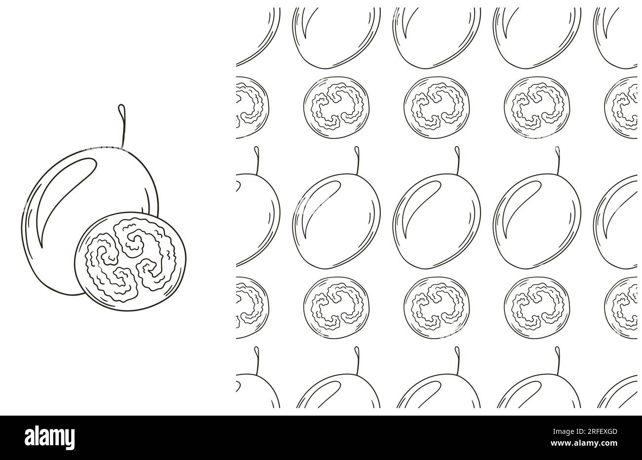 Tamarillo. Coloring pattern with tropical fruits. Set in hand draw ...