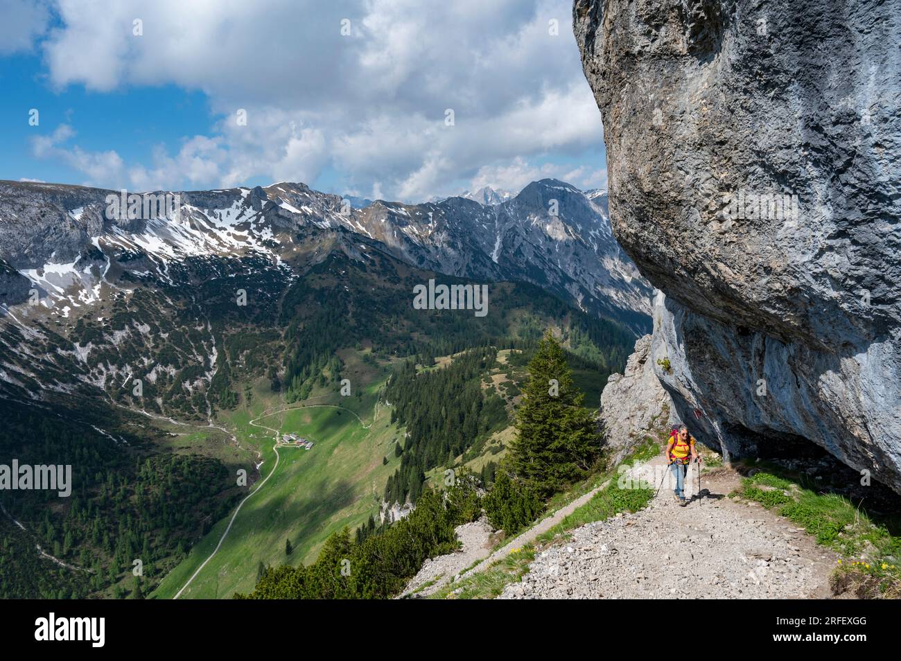 Austria, Tirol, Pertisau, hike to Barenkopf, a hiker on the ascent ...