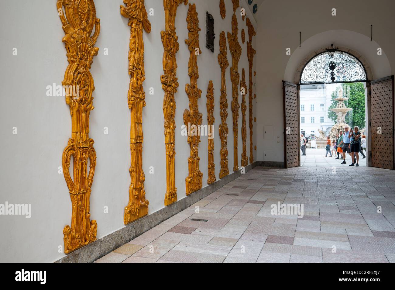 Austria, Salzburg, the porch and the entrance to the Residence gallery ...