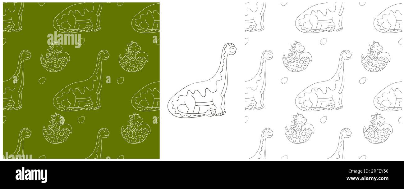 Coloring Set dinosaurs seamless pattern. Dinosaurs of the Jurassic ...