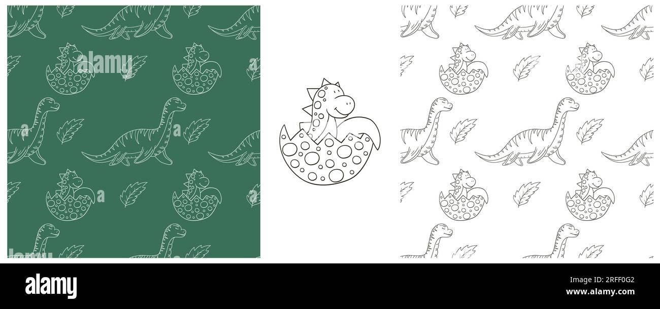 Set Coloring dinosaur pattern. Print for boys. Dinosaur vector ...