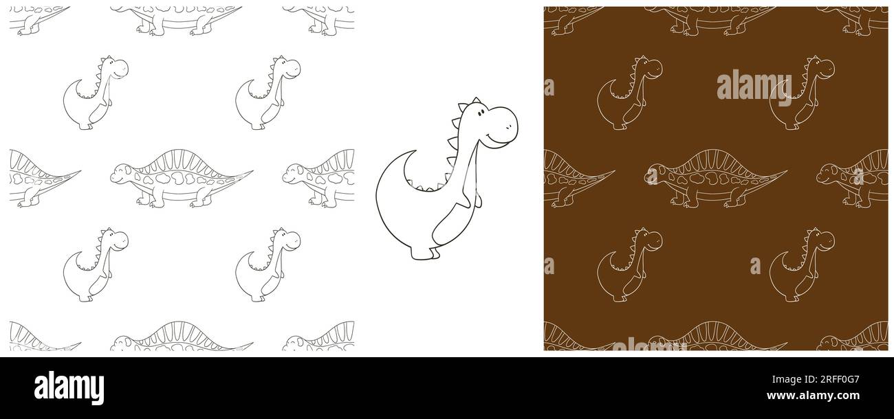 Set Coloring dinosaurs seamless pattern. Dinosaurs of the Jurassic ...