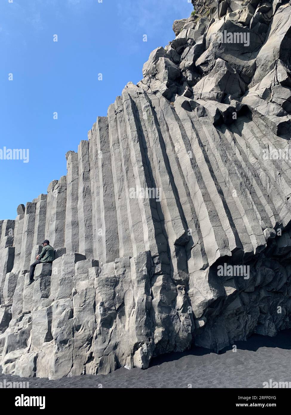 basalt columns at Reynisfjara, the famous black beach in Iceland, near ...