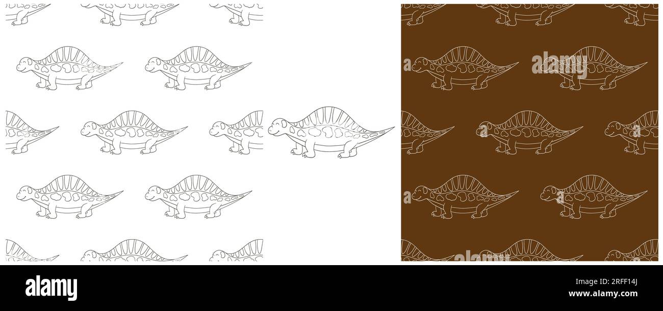 Set Coloring dinosaurs seamless pattern. Dinosaurs of the Jurassic ...