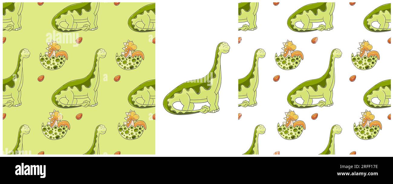Hand drawn Set dinosaurs seamless pattern. Dinosaurs of the Jurassic ...