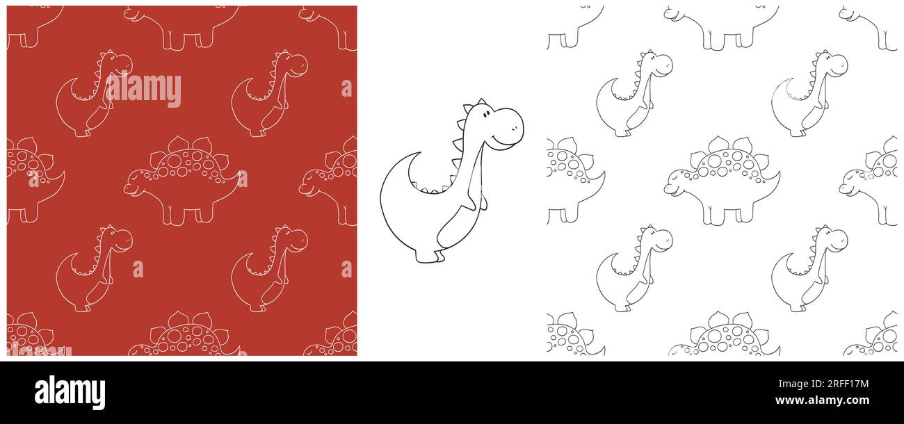 Coloring Set dinosaurs seamless pattern. Dinosaurs of the Jurassic ...