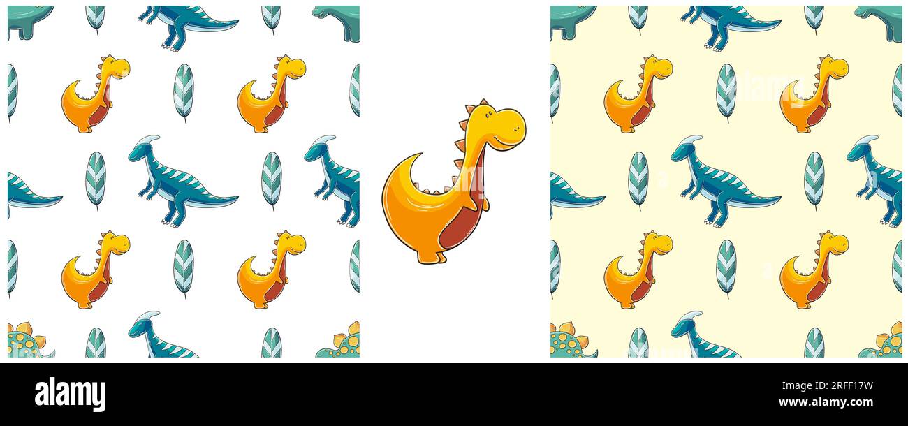 Hand drawn Set dinosaurs seamless pattern. Dinosaurs of the Jurassic ...