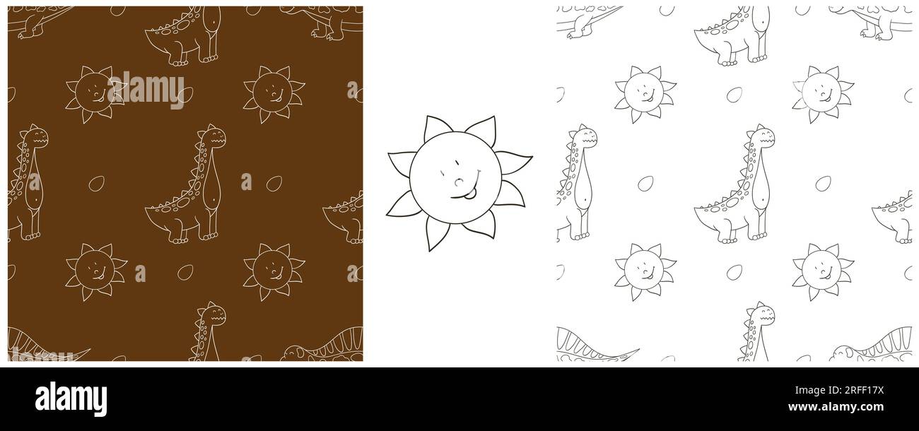 Dinosaurs of the Jurassic period. Coloring Set dinosaurs seamless ...