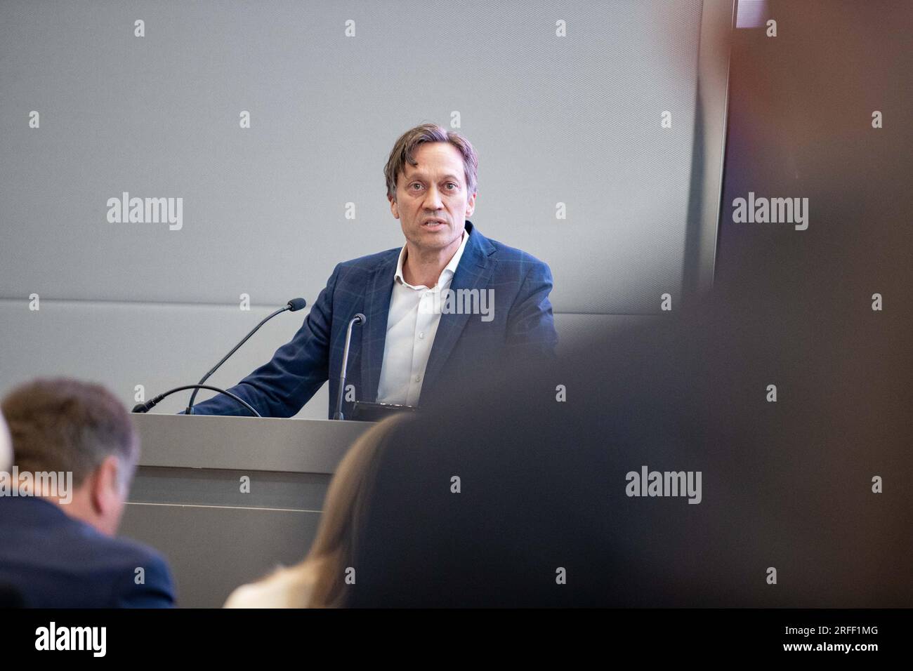 Munich, Germany, August 2nd, 2023, Siemens Mobility CEO Michael Peter at the press conference on ...