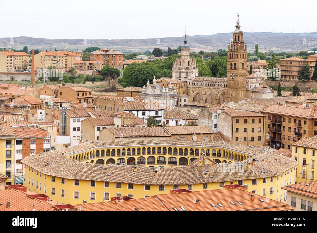 Spain, Aragon, Tarazona, Plaza de Toros Vieja and the cathedral Stock ...