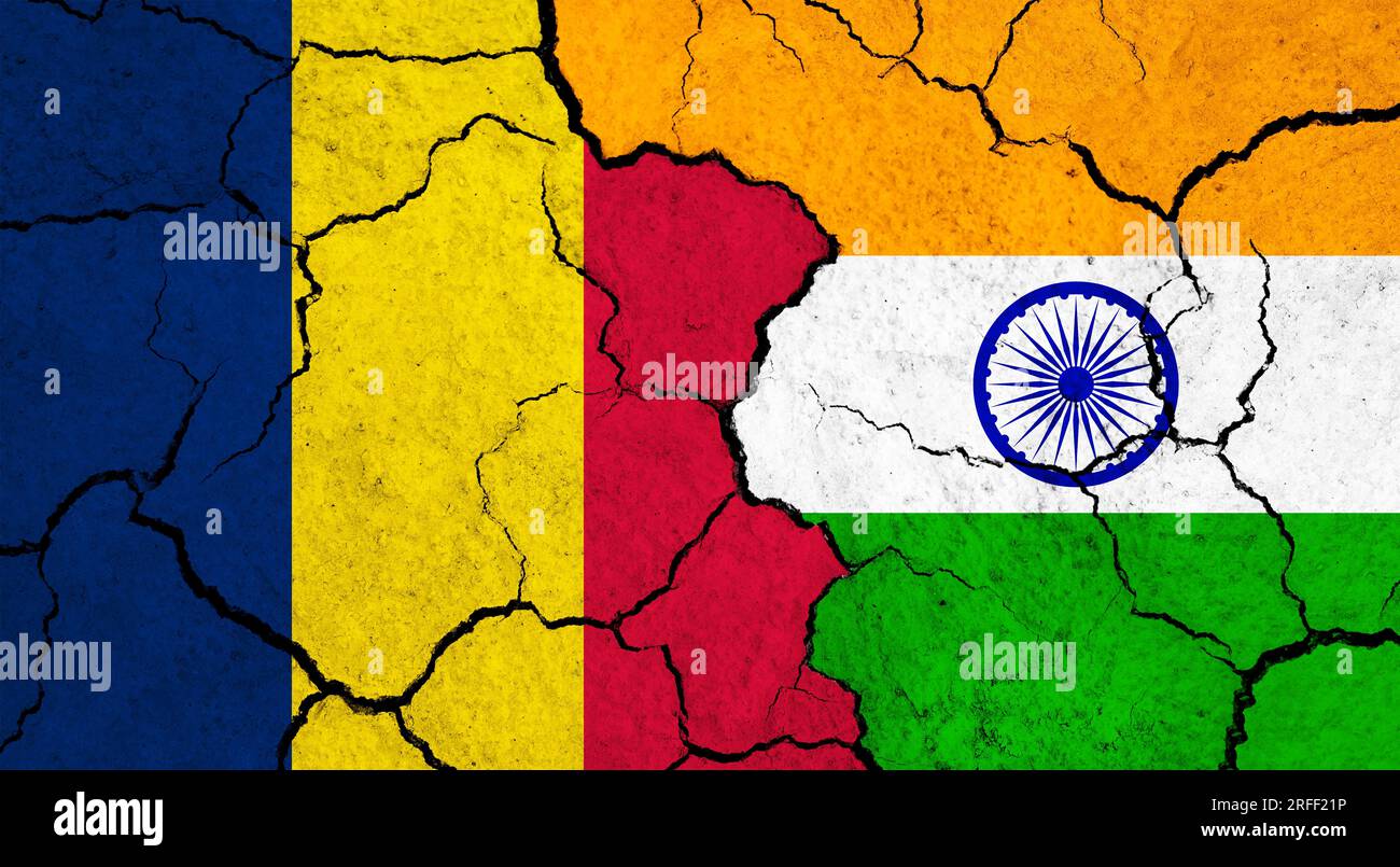 Flags of Chad and India on cracked surface - politics, relationship ...
