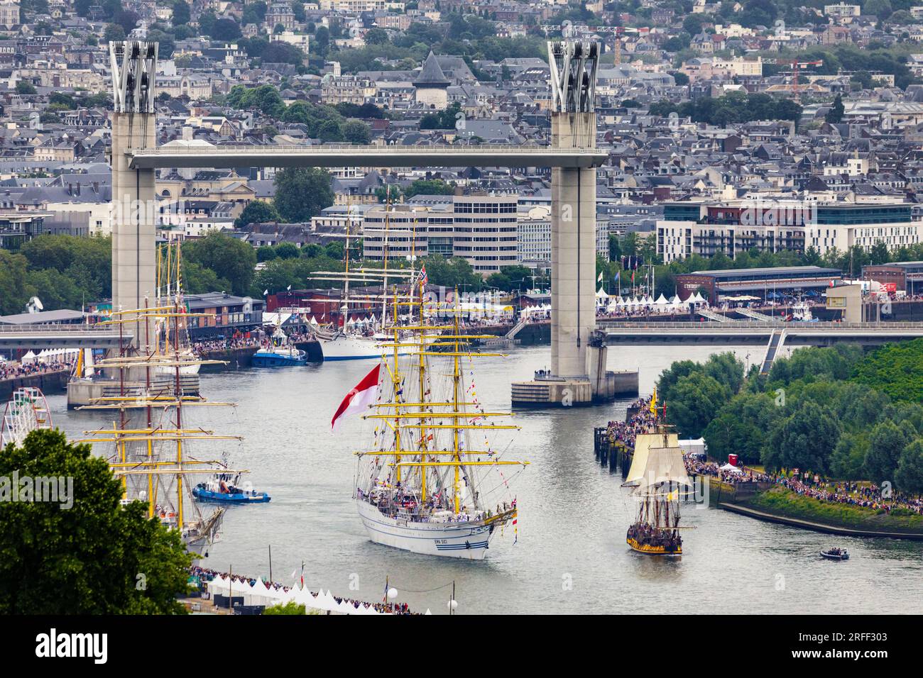 France, Seine-Maritime, Canteleu, Armada 2023, elevated view of Rouen ...