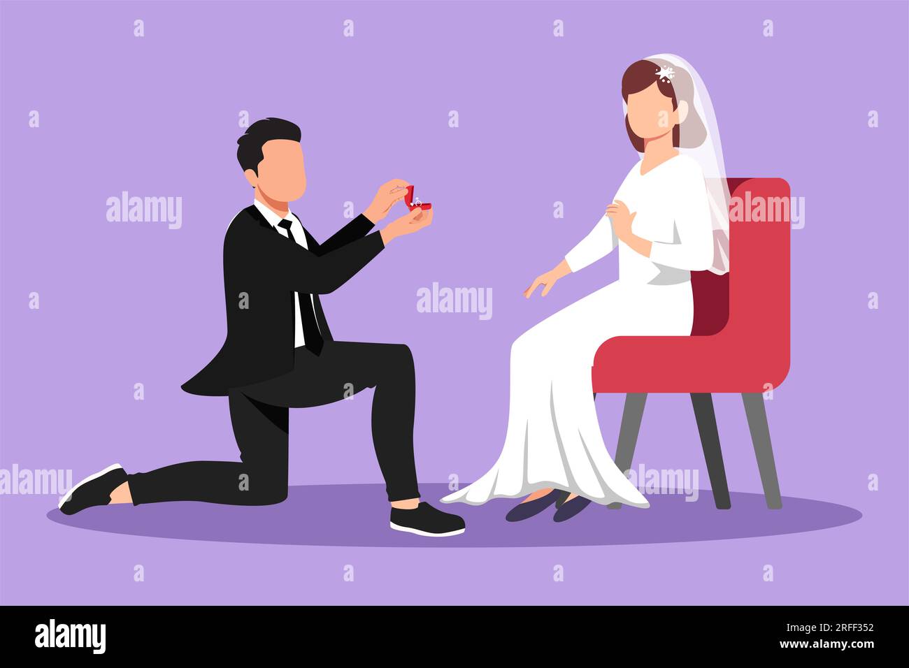 Graphic flat design drawing man makes marriage proposal to woman while ...