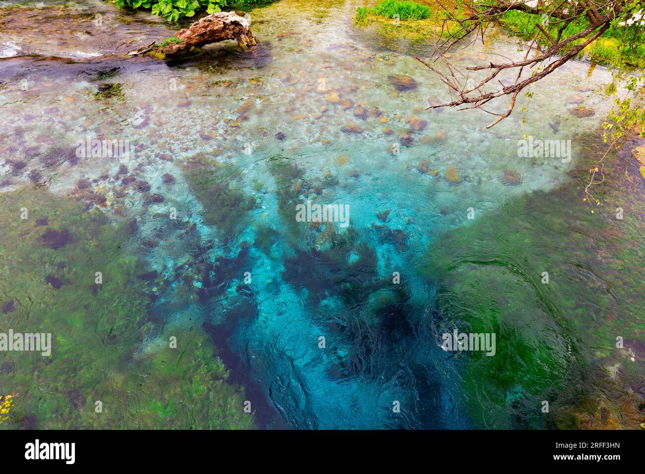 Blue Eye spring (Syri i Kalter), more than fifty metre deep natural ...