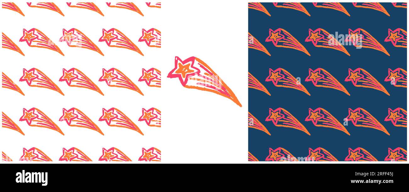Space seamless pattern. Comets. Set drawings with wax crayons. Print ...