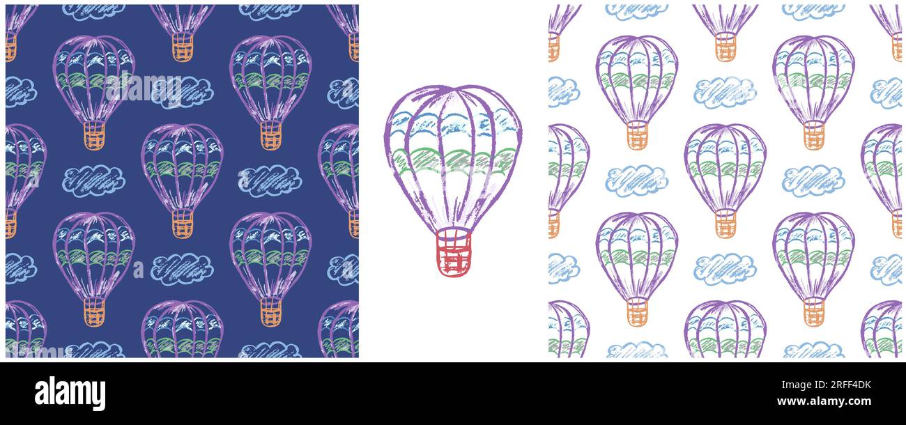 Air transport seamless pattern. Set drawings with wax crayons. Air ...