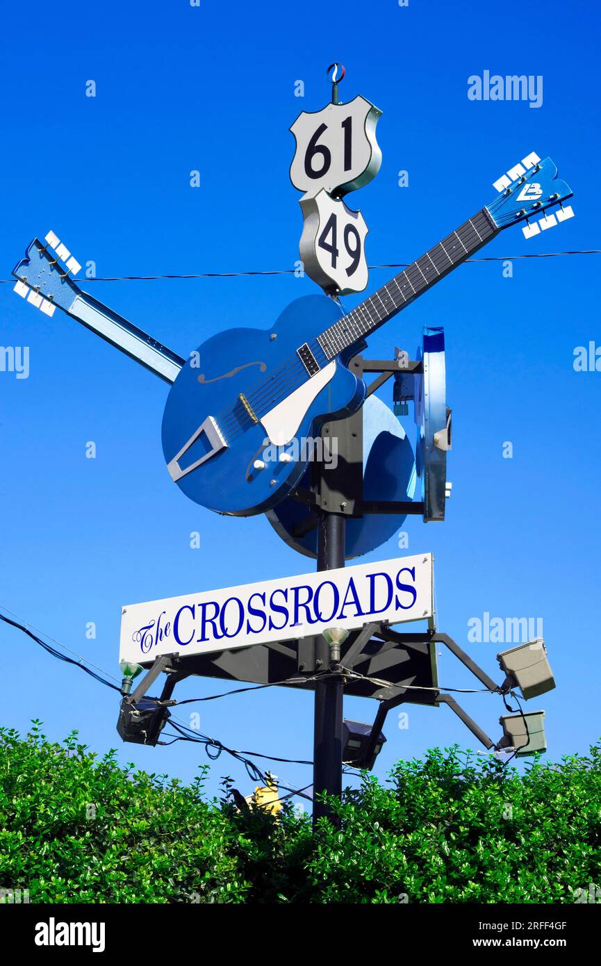 United States, Mississippi, Clarksdale, guitars at the intersection of ...