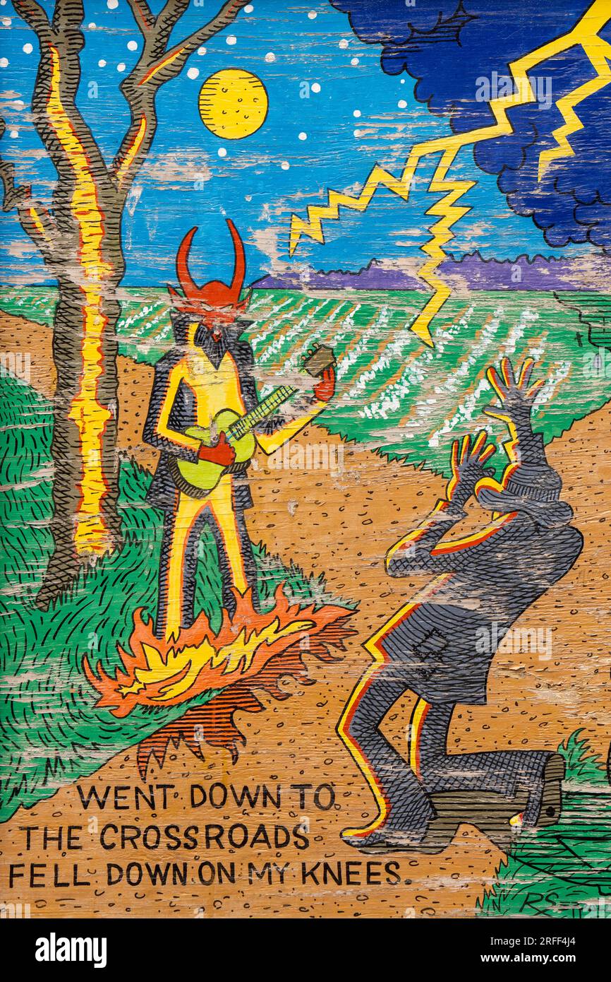 United States, Mississippi, Clarksdale, painting of bluesman Robert ...