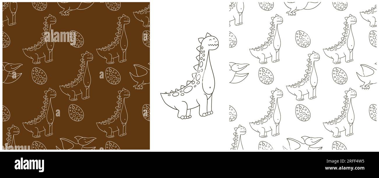 Dinosaurs of the Jurassic period. Coloring Set dinosaurs seamless ...