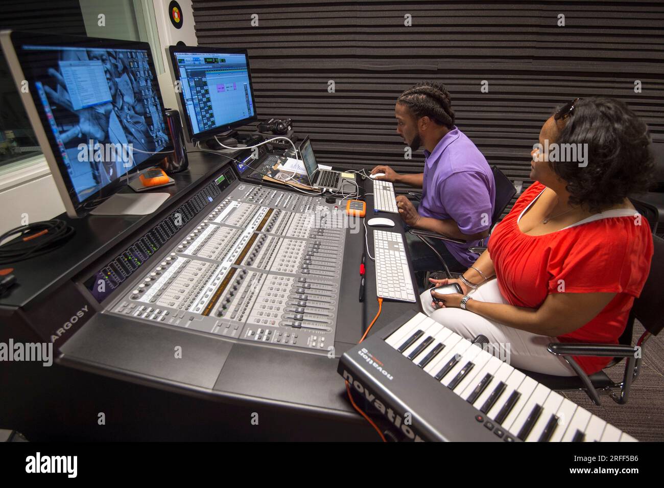 United States, Tennessee, Memphis, singer Kay C records in the studio ...