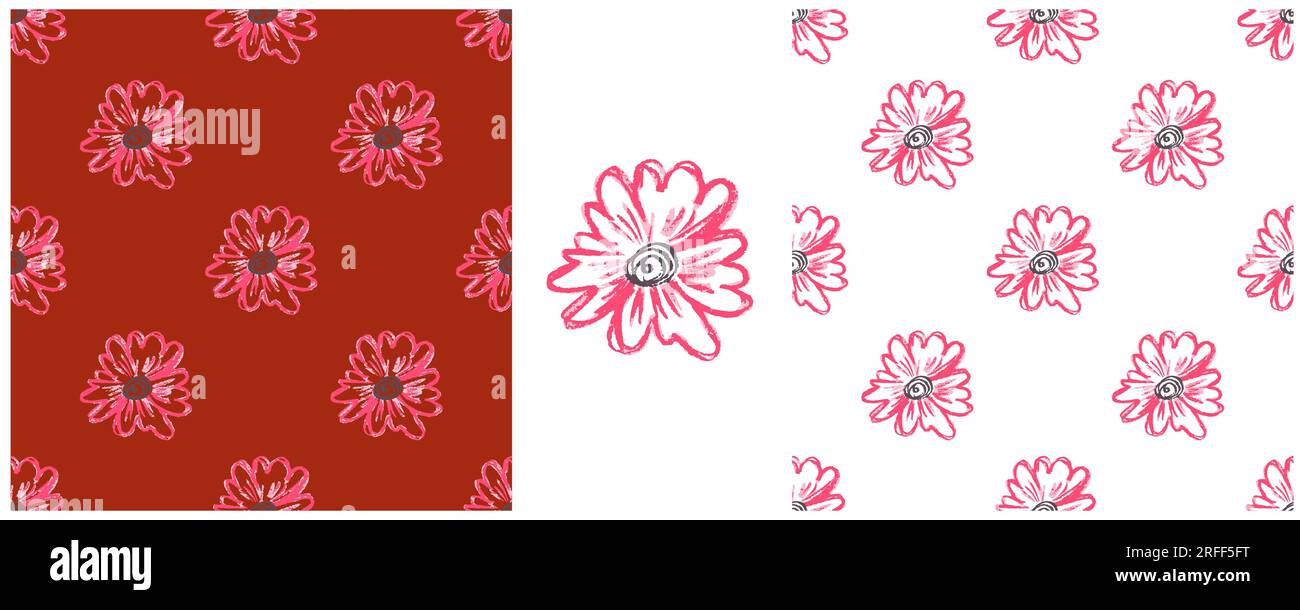 Girly seamless pattern. Flower mood, flowers. Set drawings with wax ...