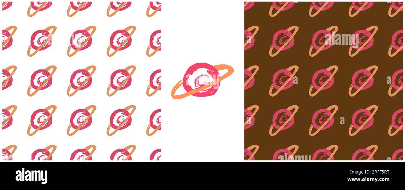 Space seamless pattern. Set drawings with wax crayons. Space, universe ...