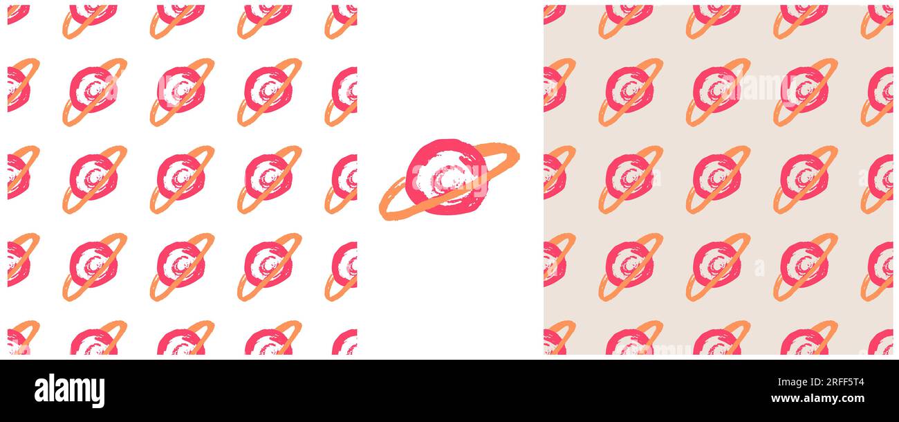 Space seamless pattern. Set drawings with wax crayons. Space, universe ...