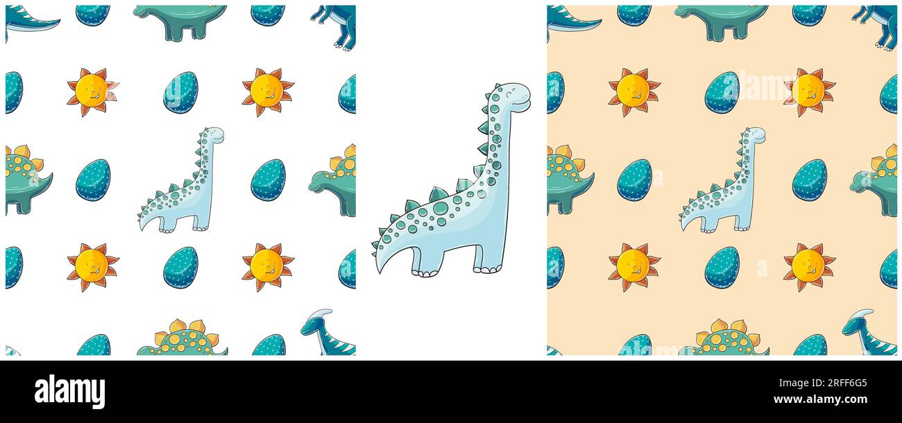 Hand drawn Set dinosaurs seamless pattern. Dinosaurs of the Jurassic ...