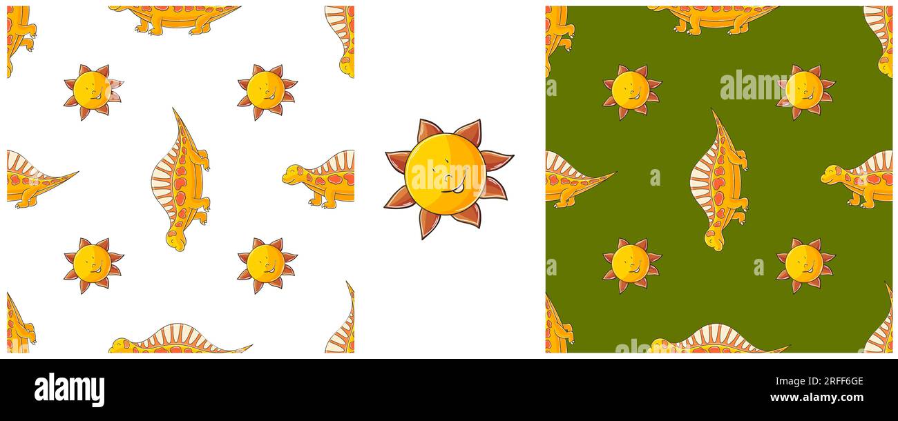 Set funny kids dinosaurs seamless pattern. Dinosaurs of the Jurassic ...