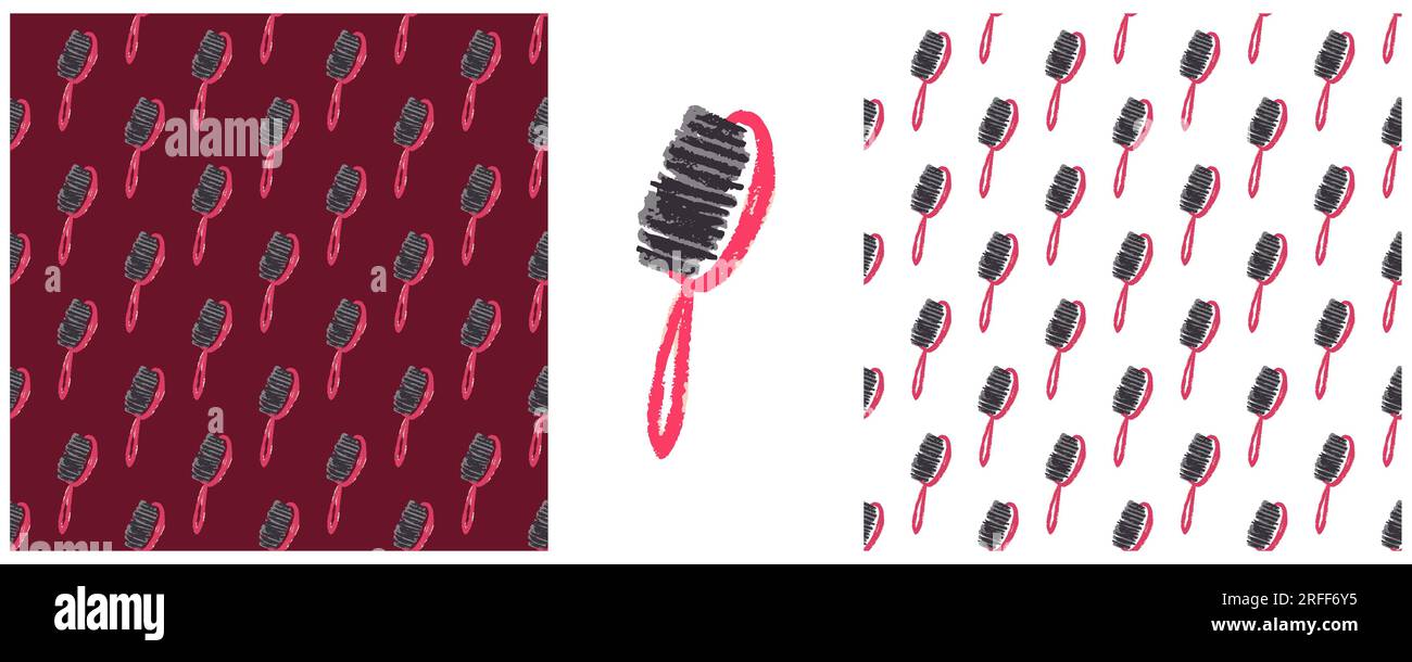 Cosmetics seamless pattern. Comb. Set drawings with wax crayons. Print ...