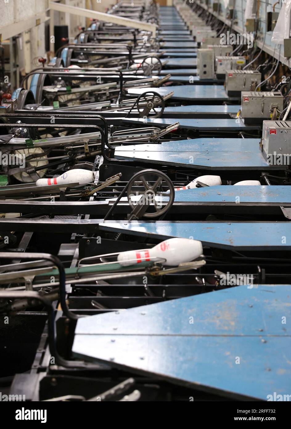 A photo shows Tokyo Port Bowl, one of the old-fashioned tenpin bowling ...