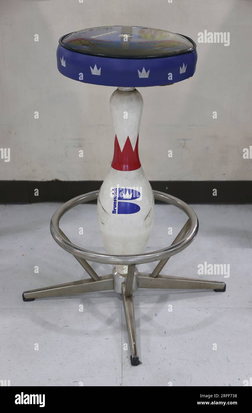 A photo shows Tokyo Port Bowl, one of the old-fashioned tenpin bowling ...