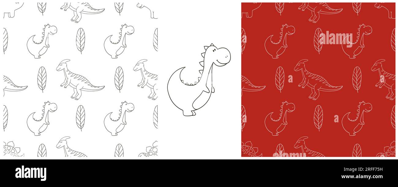 Coloring Set dinosaurs seamless pattern. Dinosaurs of the Jurassic ...
