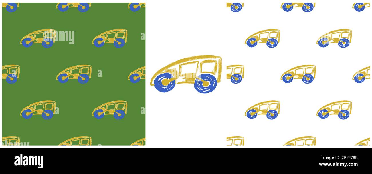 Boys seamless pattern. Car. Set drawings with wax crayons. Print for ...