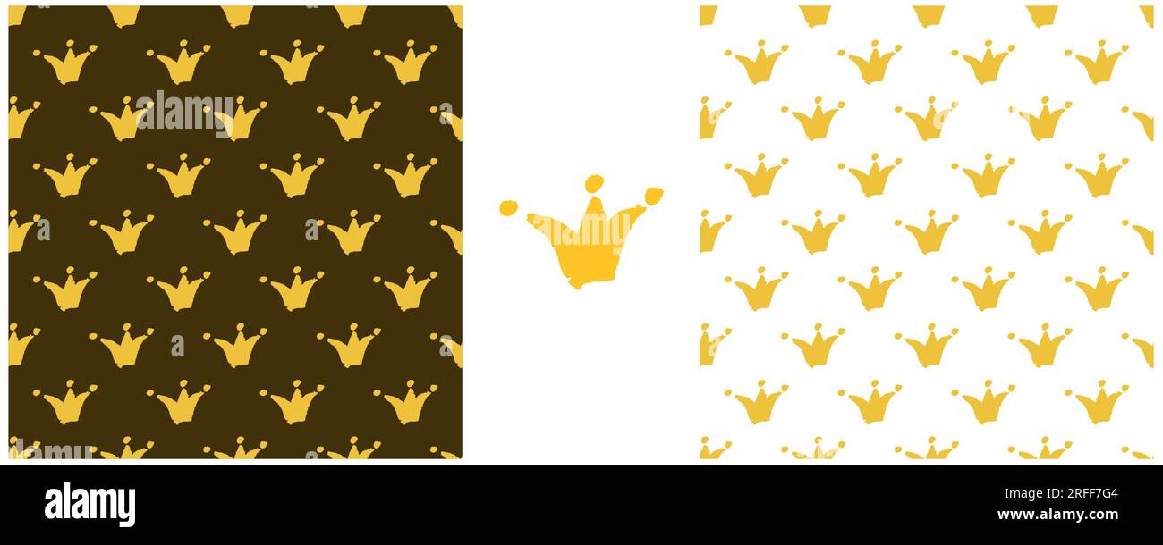 Fairytale seamless pattern. Crown. Set drawings with wax crayons. Print ...