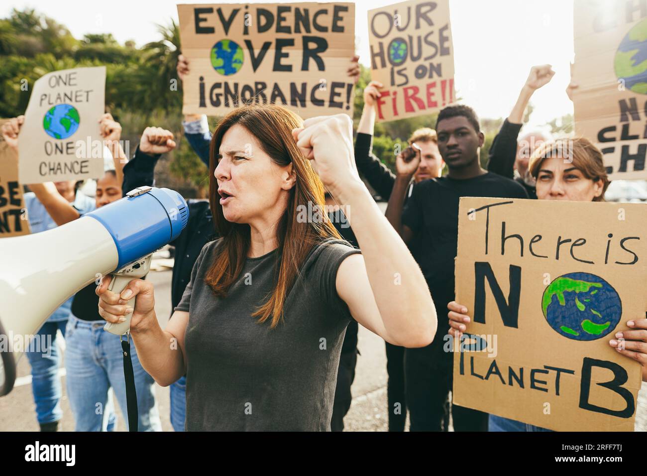 Multigenerational people protest against climate change - Crowd doing ...