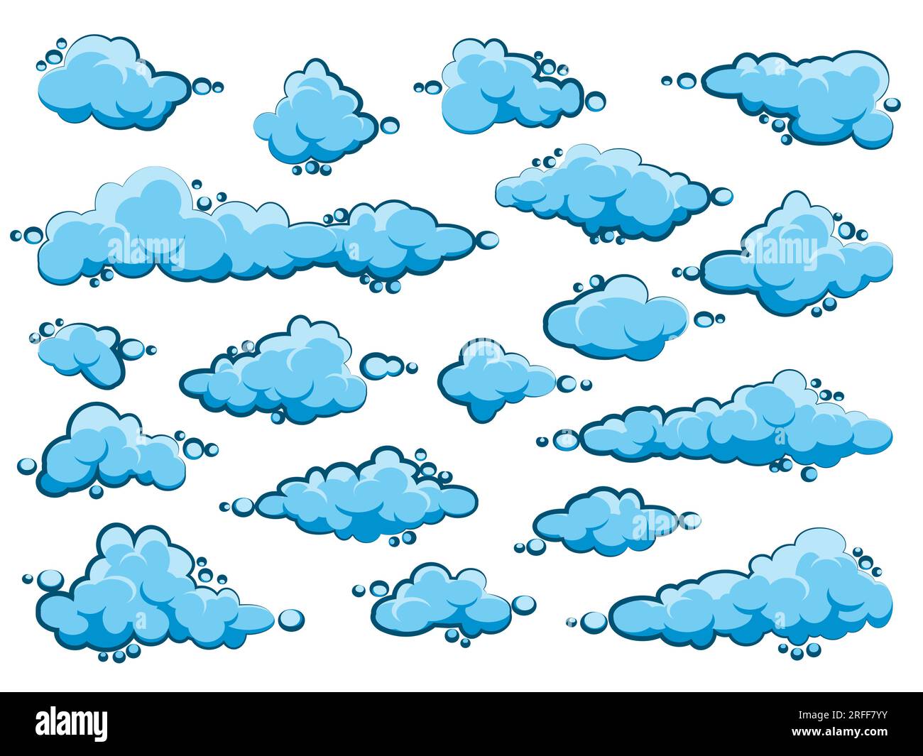 Painted cartoon clouds on blue background. Simple hand drawn round ...