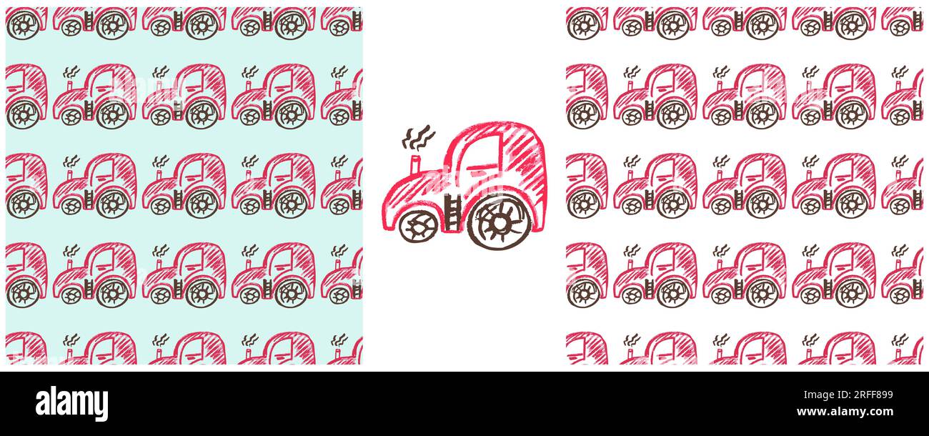 Boys seamless pattern. Tractor. Set drawings with wax crayons. Print ...