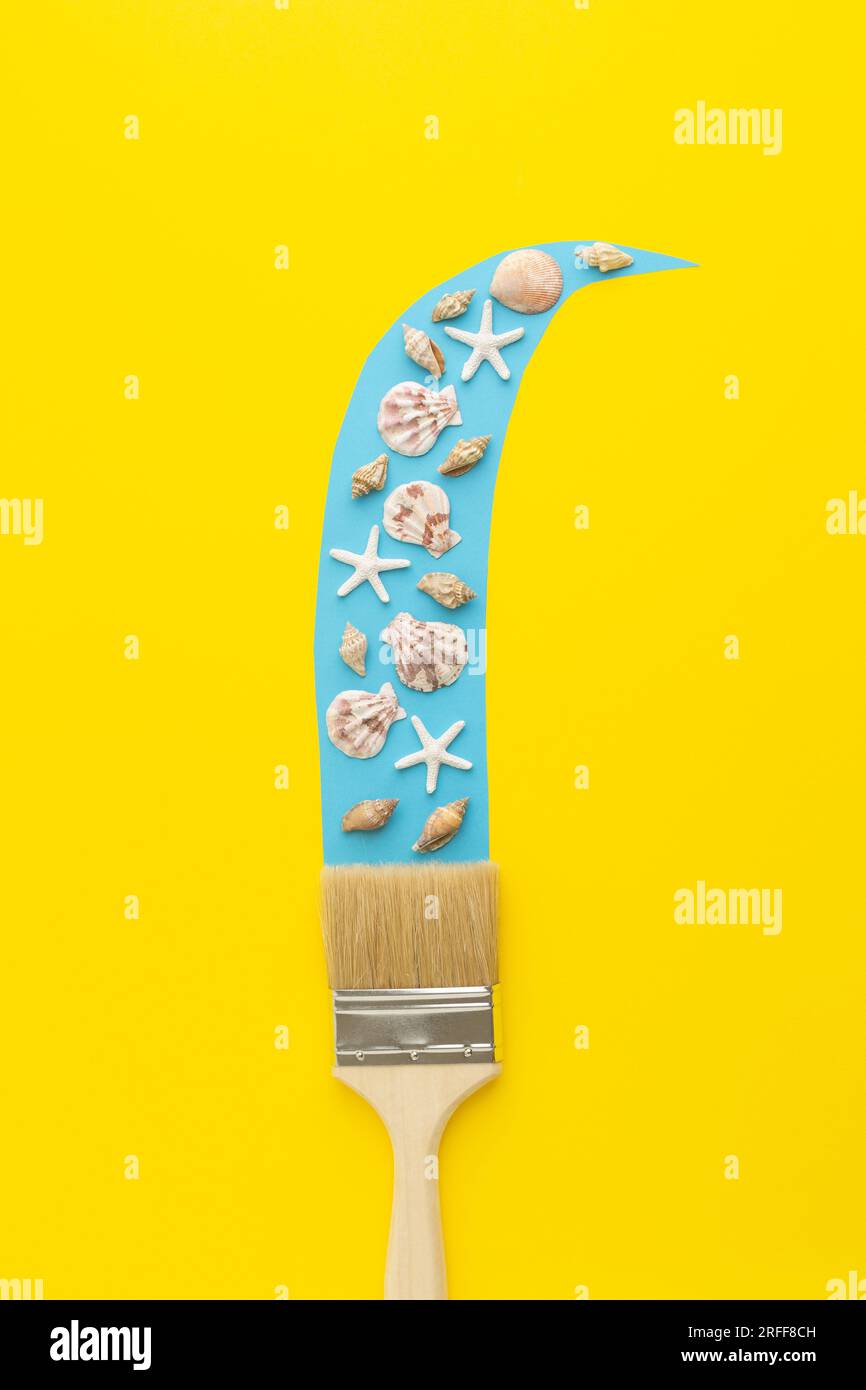 Big brush painting sea wave with shells inside summer concept Stock ...
