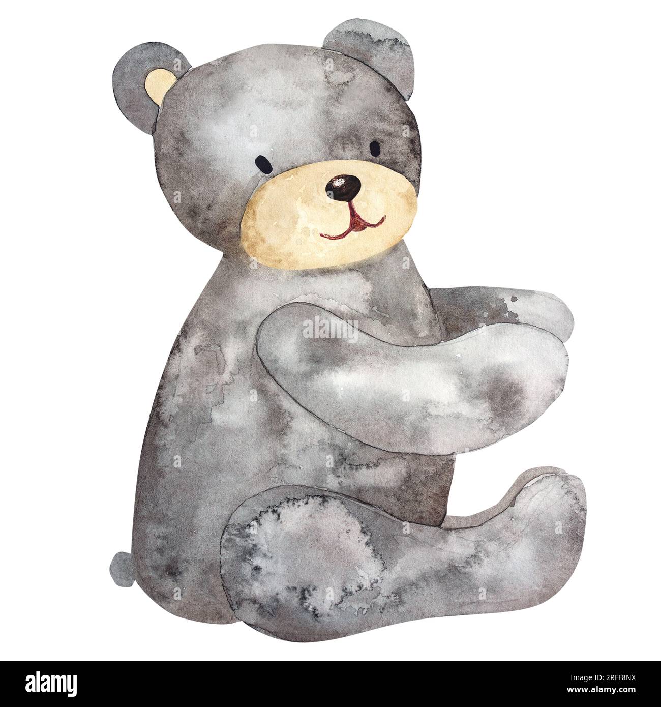 Watercolor illustration, on a white background.Cute cartoon teddy bear ...